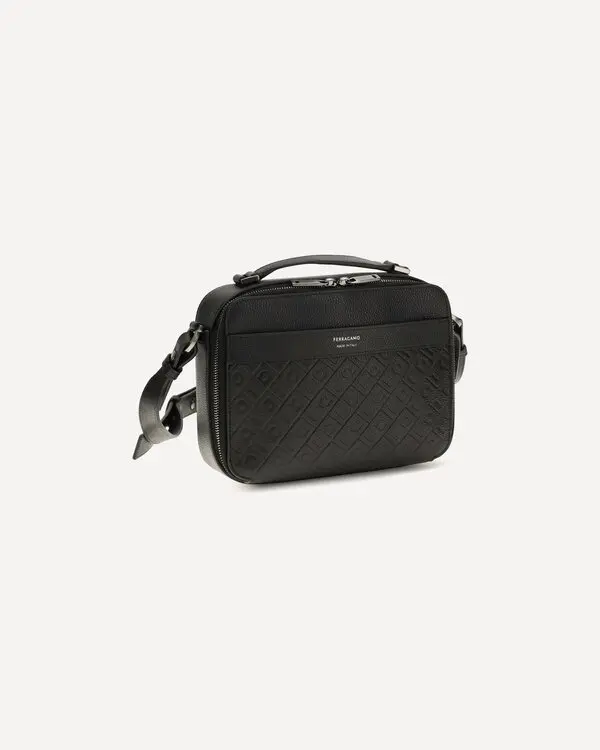 FERRAGAMO Leather Crossbody Bag With Embossed Gancini Pattern