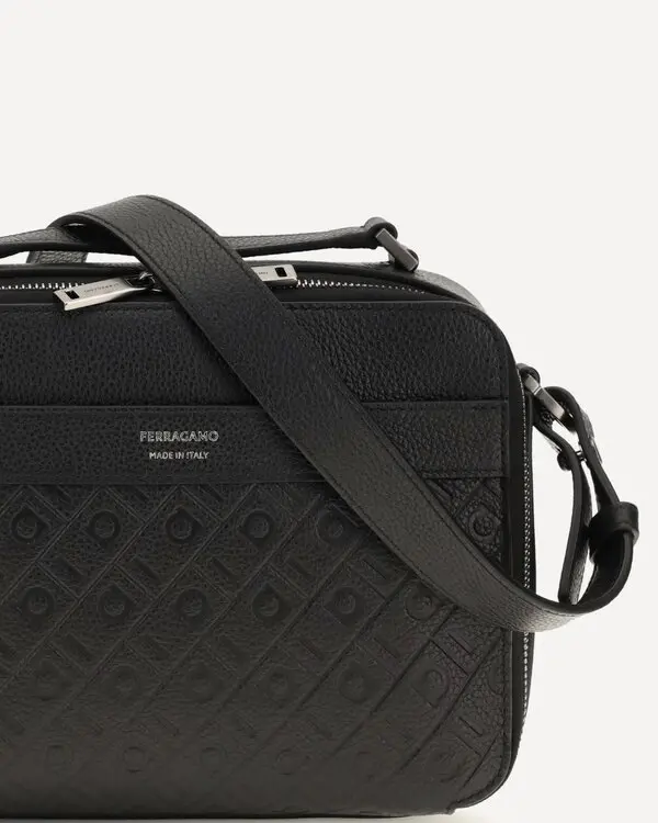 FERRAGAMO Leather Crossbody Bag With Embossed Gancini Pattern