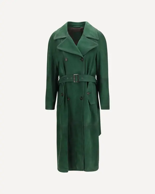 VALSTAR Vintage Effect Suede Double Breasted Trench Coat