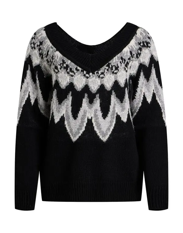 NO SECRETS Jacquard-knit V-neck Sweater With Sequins