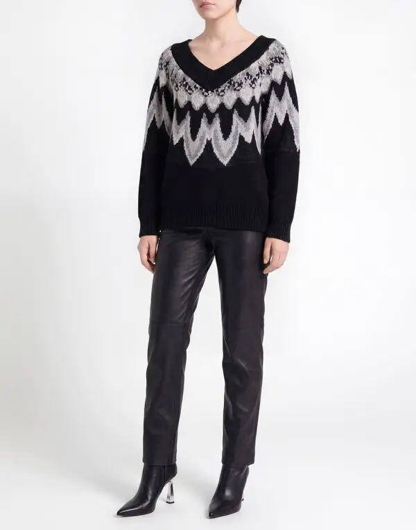 NO SECRETS Jacquard-knit V-neck Sweater With Sequins
