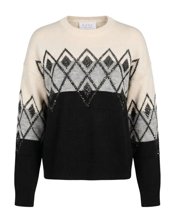 KAOS Jacquard-knit Sequined Sweater