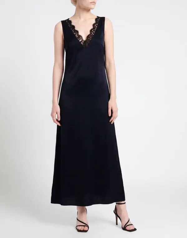 Officine Générale Midi Dress In Midnight Viscose With Lace Trims - Blue