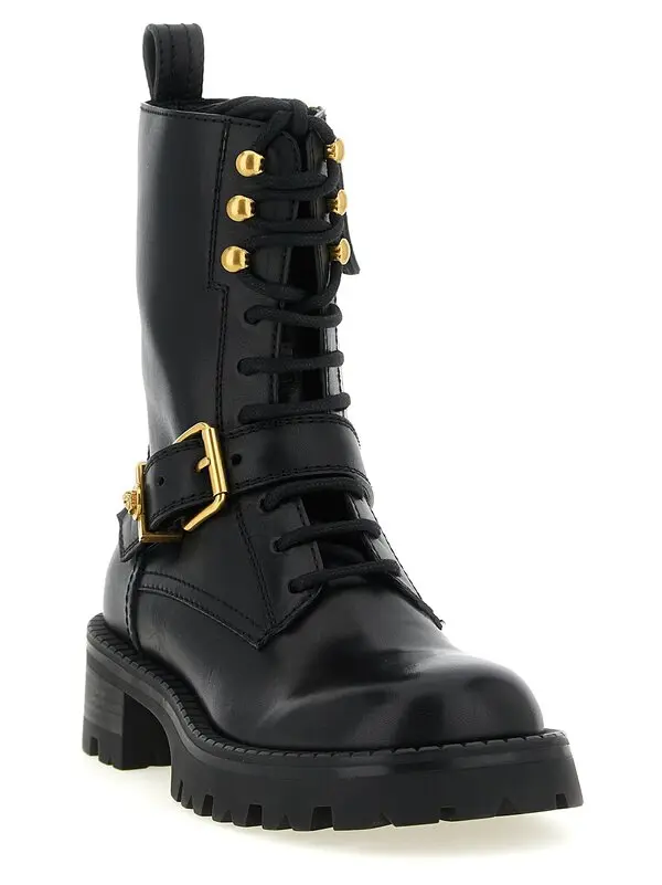 Versace Calfskin Leather Ankle Boots With Medusa Buckle - Black