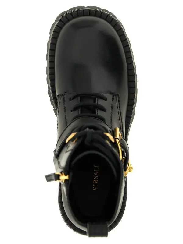 Versace Calfskin Leather Ankle Boots With Medusa Buckle - Black