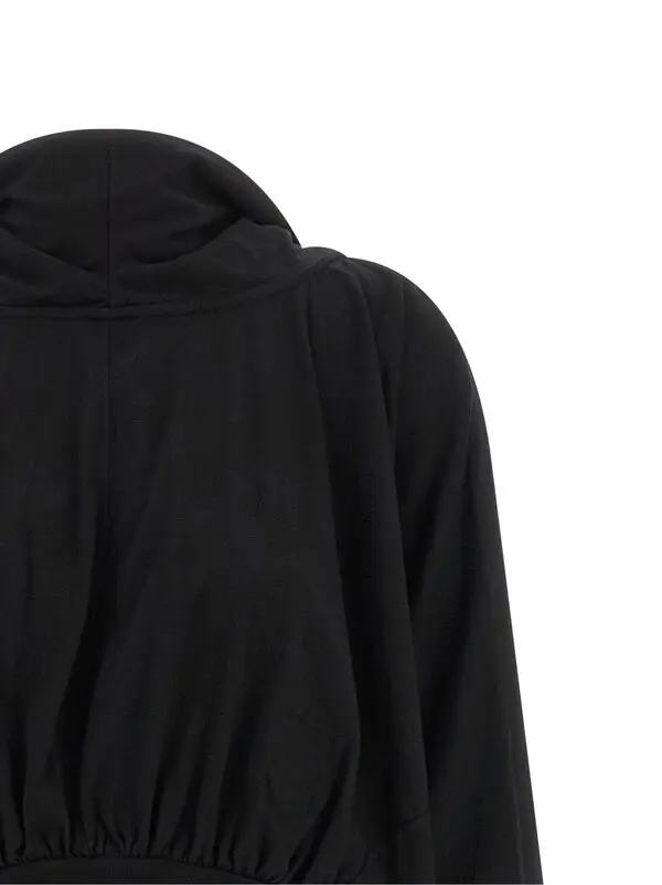 Rick Owens Cropped Hooded Top With Long Sleeves In Cotton Jersey - Black