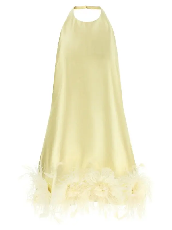 SELF-PORTRAIT Feather Trimmed Mini Dress - Yellow