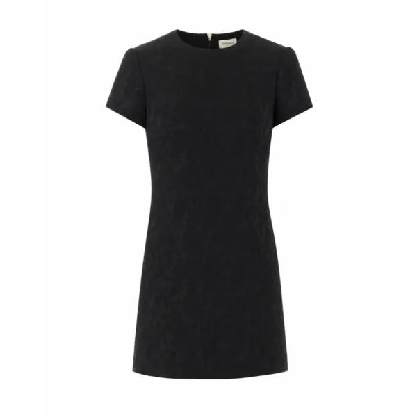 Saint Laurent Jacquard Mini Dress With Monogram Logo - Black