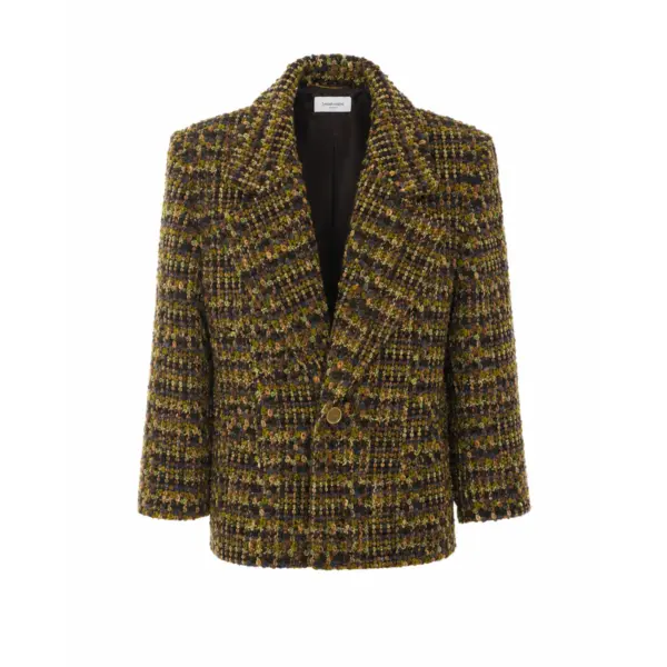Saint Laurent Tweed Single Breasted Jacket - Green