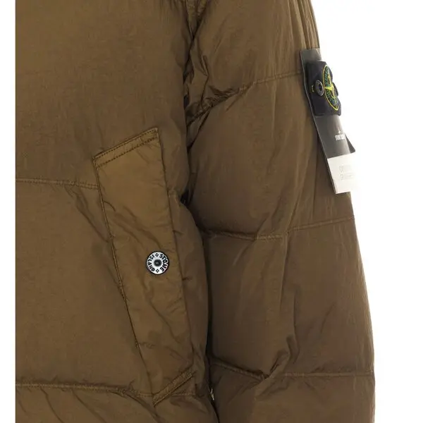 Stone Island Logo Garment Dyed Padded Bomber - Green