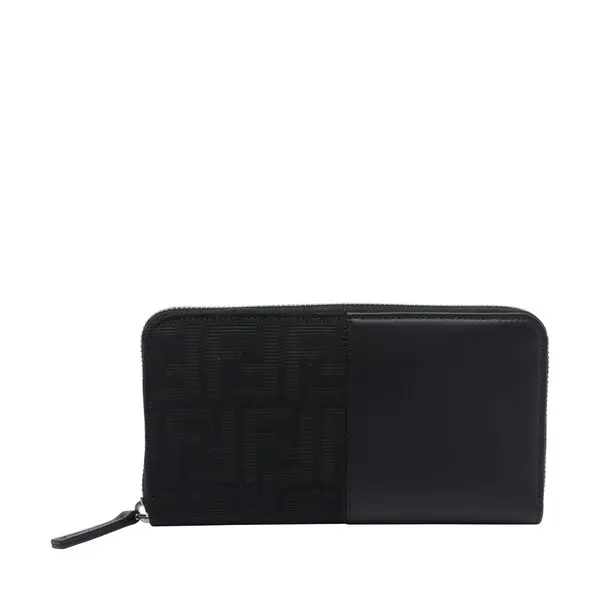 Fendi Ff Jacquard Zip Wallet - Black