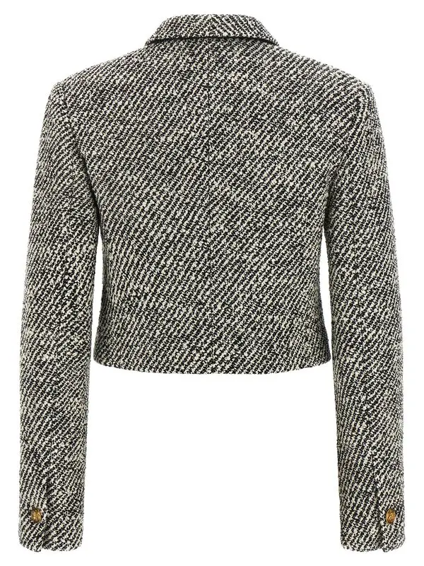 Versace Bouclé Wool Blend Cropped Blouson Jacket With Medusa Head Buttons - Multicolor