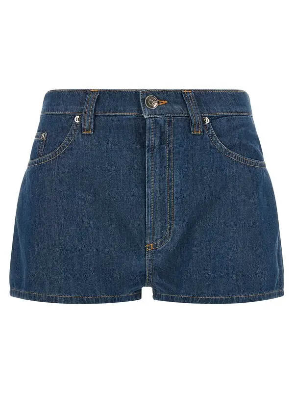 Versace High-waisted Chambray Denim Shorts - Blue