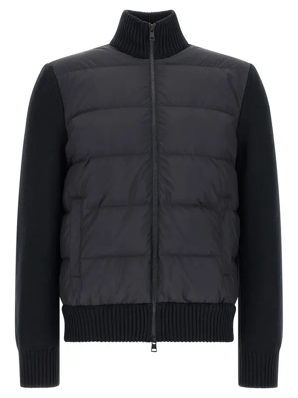 Moncler Two-material Zip-up Cardigan With Quilted Front And Virgin Wool Sleeves