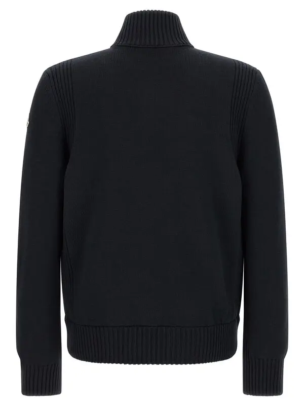 Moncler Two-material Zip-up Cardigan With Quilted Front And Virgin Wool Sleeves