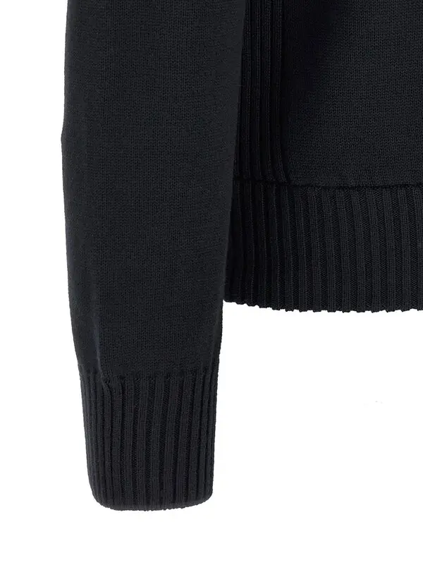 Moncler Two-material Zip-up Cardigan With Quilted Front And Virgin Wool Sleeves