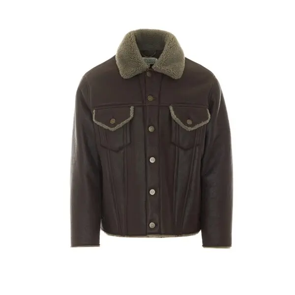 MAISON MARGIELA Waxed Shearling Jacket - Brown