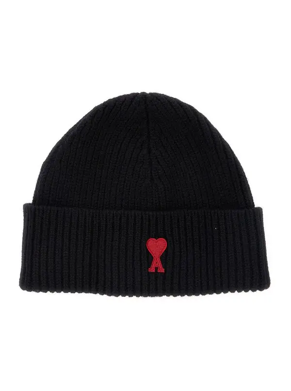 AMI Paris Wool Cap With Brim And Cuff For - Black