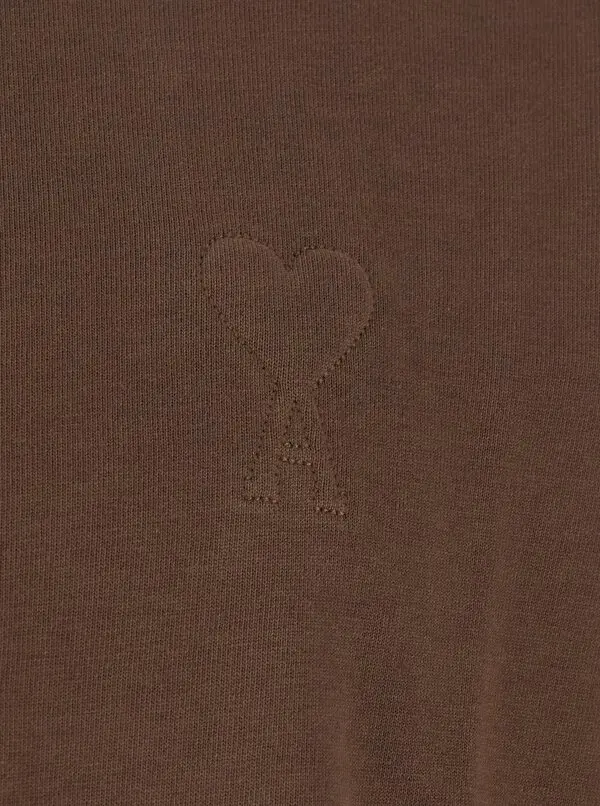AMI Paris Brown Round Neck T-shirt With Tone-on-tone Adc Embroidery On The Front In Cotton For