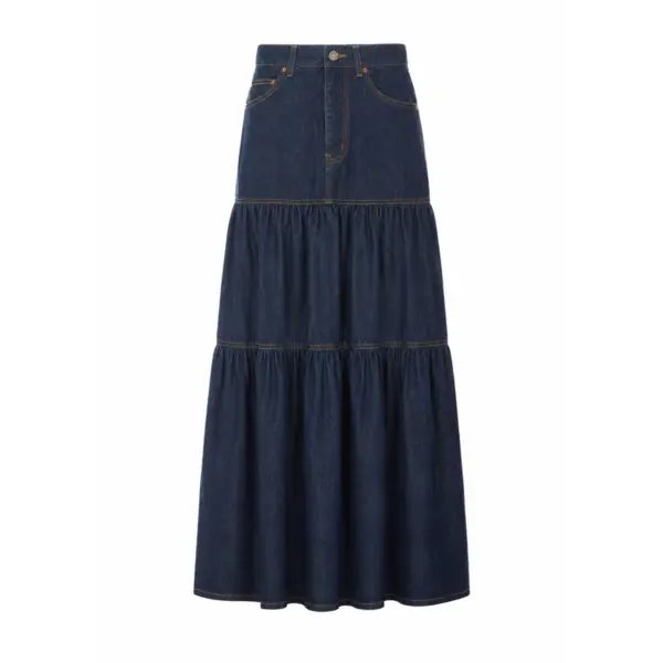 Saint Laurent Tiered Denim Skirt - Blue
