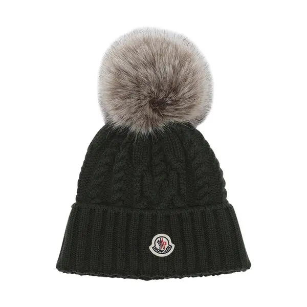 Moncler Logo Beanie With Pom-pon - Green