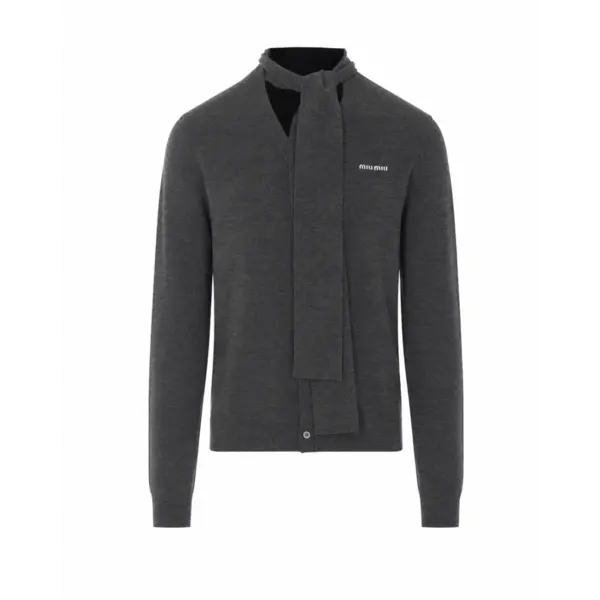 Miu Miu Logo Cardigan - Gray