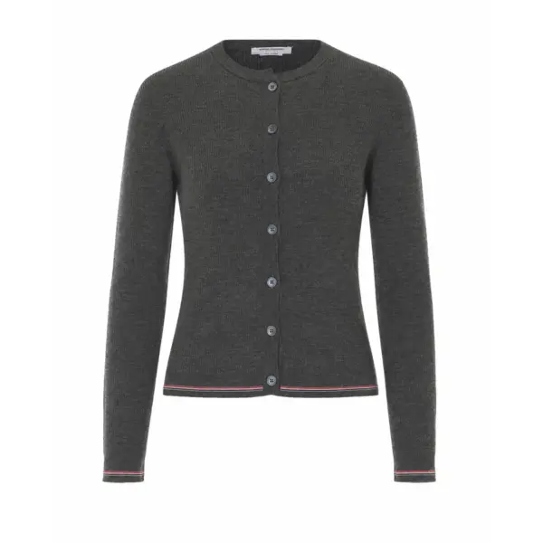 Thom Browne Merino Wool Rib Stitch Cardigan With Contrast Piping