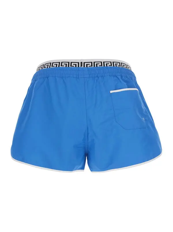 Versace Light Swim Shorts With Logo Band In Tech Fabric
