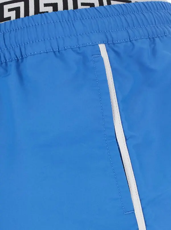 Versace Light Swim Shorts With Logo Band In Tech Fabric