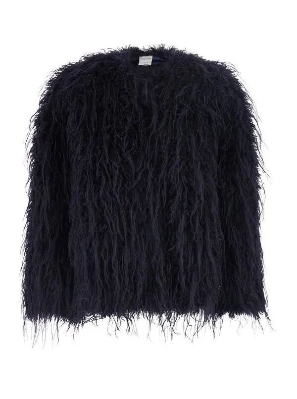 FORTE_FORTE Crew Neck Shearling Jacket With Hidden Front Closure In Ecofur - Black