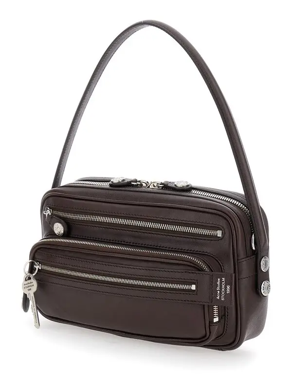 Acne Studios Shoulder Bag With Logo Plate On The Front In Brown Leather For - Multicolor