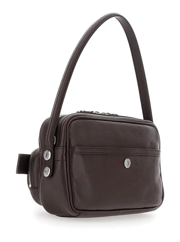 Acne Studios Shoulder Bag With Logo Plate On The Front In Brown Leather For - Multicolor