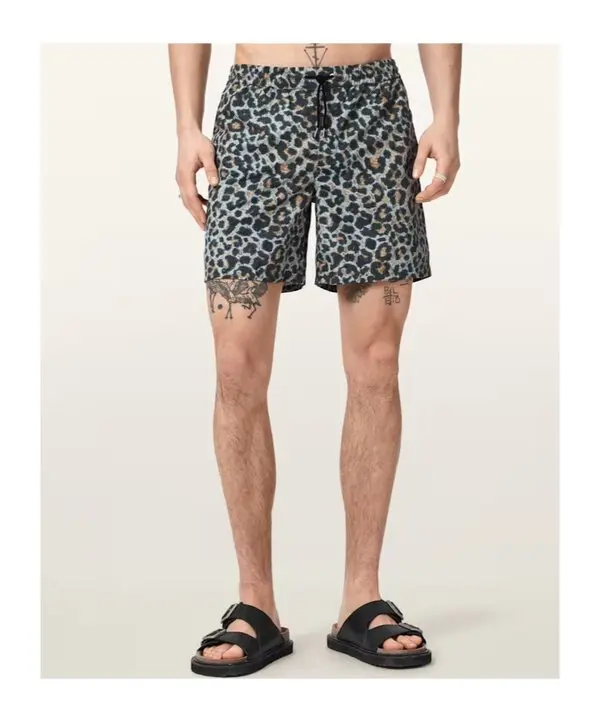 ALLSAINTS Silesia Leopard Print Slim Fit Swim Shorts - Clouded Grey
