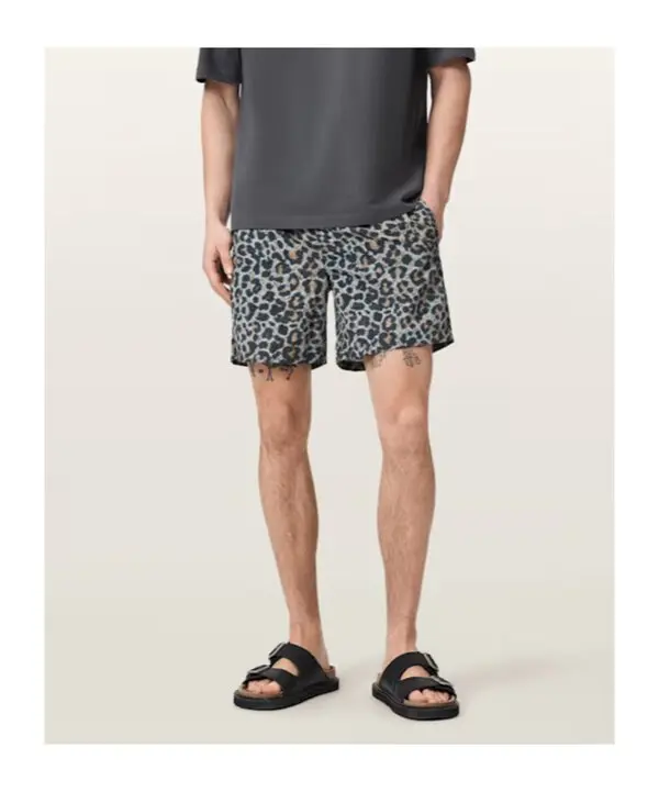 ALLSAINTS Silesia Leopard Print Slim Fit Swim Shorts - Clouded Grey