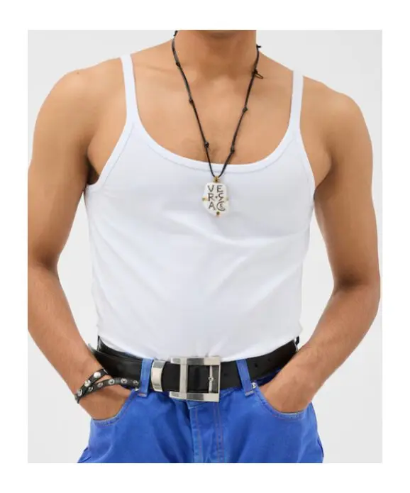 Versace Logo Embroidered Tank Top - White