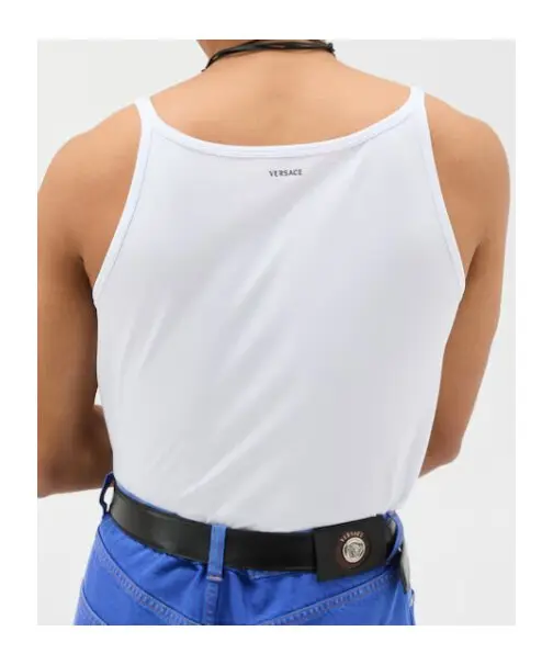 Versace Logo Embroidered Tank Top - White