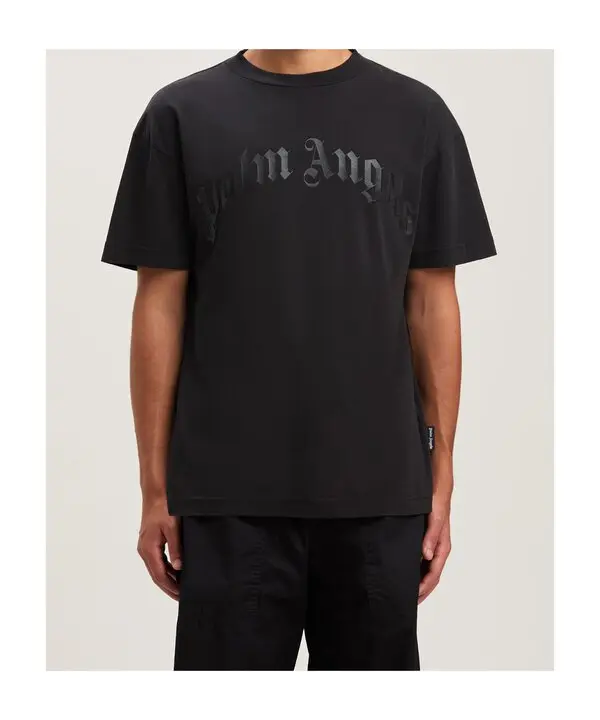 Palm Angels Curved Logo Printed Crewneck T-shirt