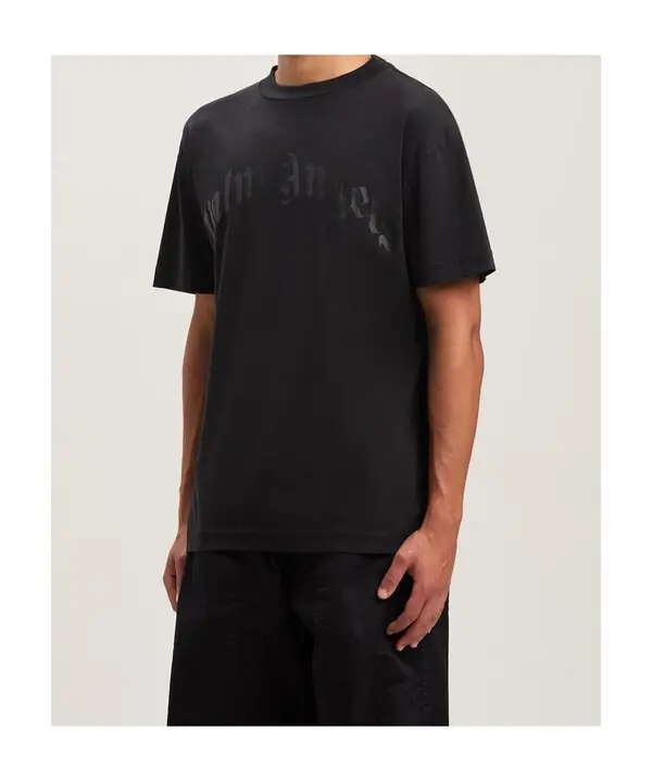 Palm Angels Curved Logo Printed Crewneck T-shirt