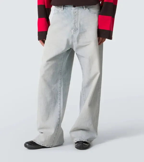 Balenciaga Leather-trimmed Wide-leg Jeans