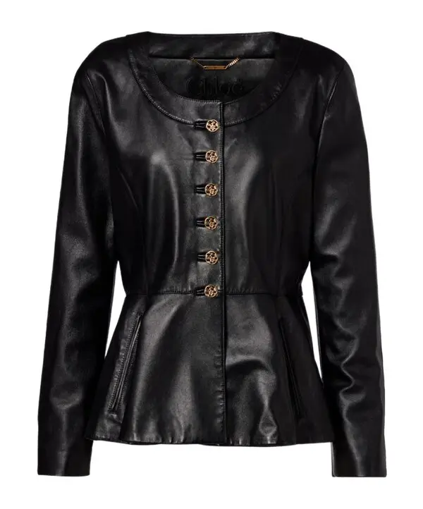 Chloé Peplum Leather Jacket With Baroque Buttons