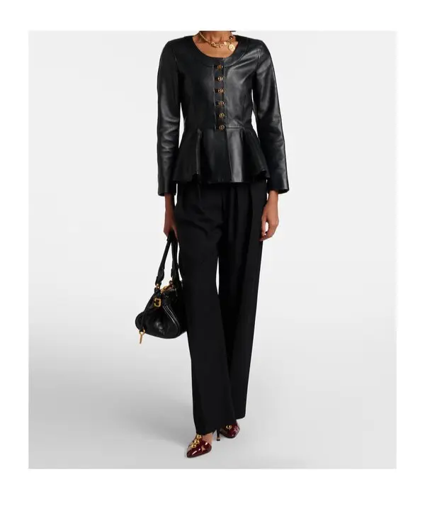 Chloé Peplum Leather Jacket With Baroque Buttons