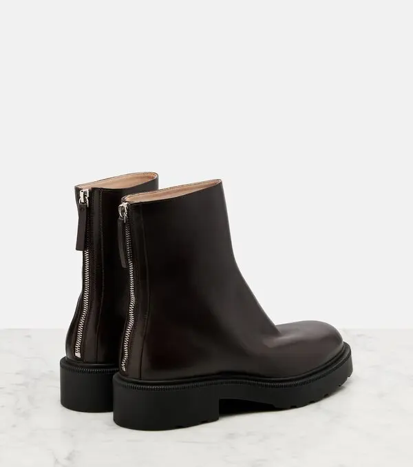 THE ROW Nobilis Leather Ankle Boots - Black