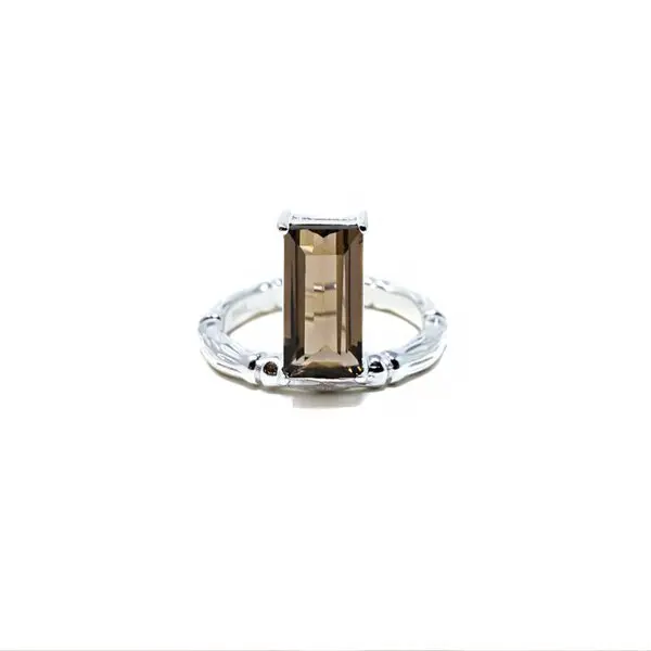 NASI SILVER Floating Bamboo Baguette Smokey Quartz Ring - Brown