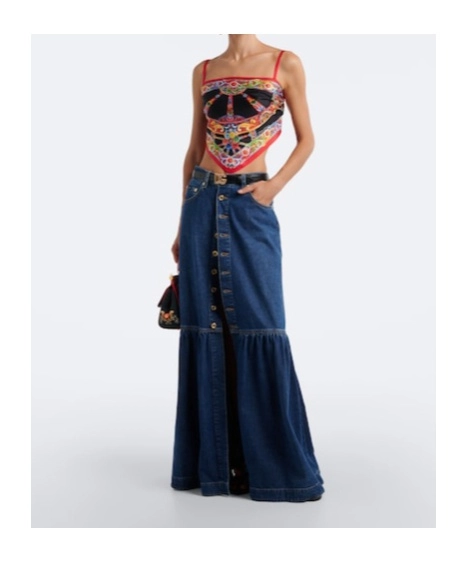 Dolce & Gabbana Denim Tiered Maxi Skirt