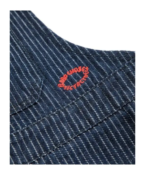 BOBO CHOSES Denim Pinafore Dress With Pinstripe And Embroidered Detail