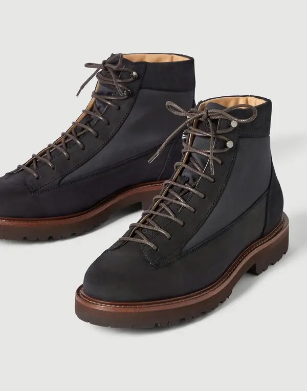 Brunello Cucinelli Suede And Techno Fabric Lace-up Boots