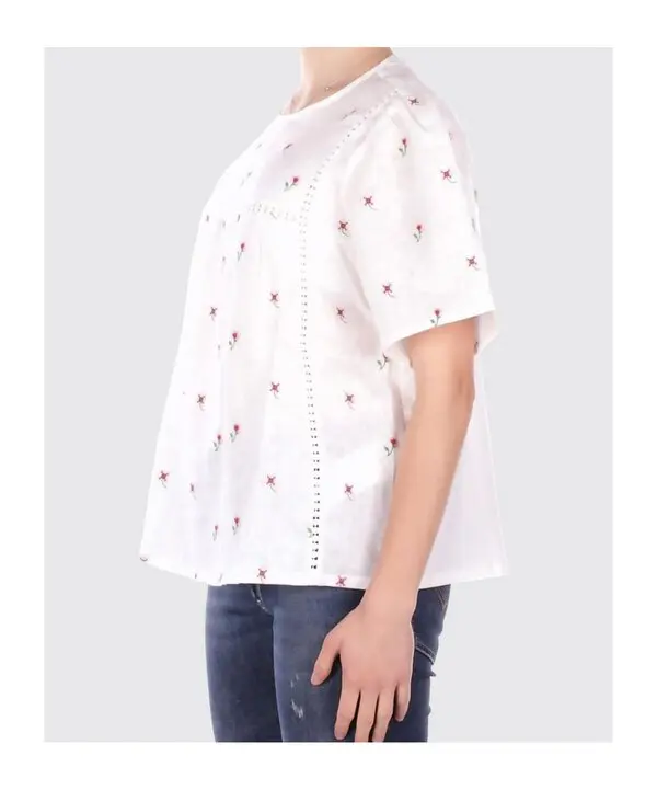 Max Mara Embroidered Short Sleeve Top - White