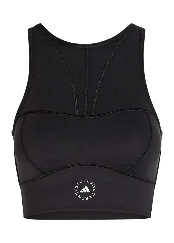 Stella McCartney Adidas X Training Logo Cropped Stretch-jersey Top - Black