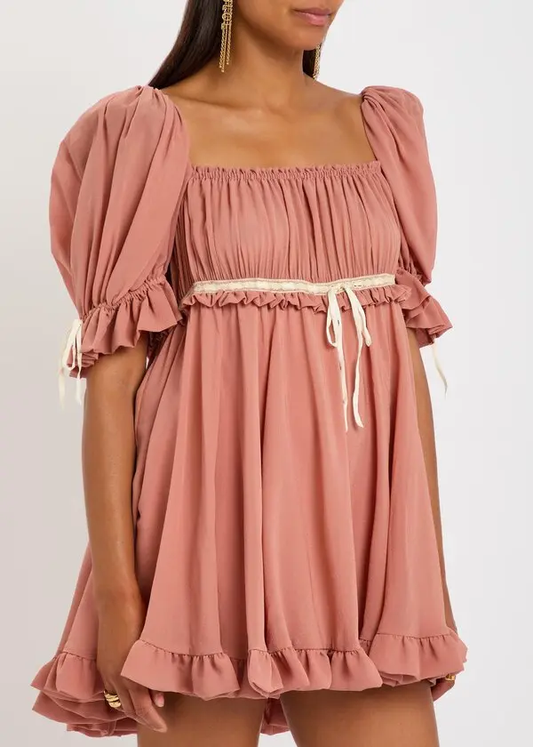 Chloé Gathered Silk-georgette Mini Dress