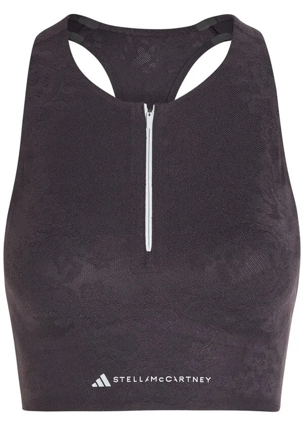 Stella McCartney Adidas X Logo-print Floral Cropped Stretch-knit Top - Black